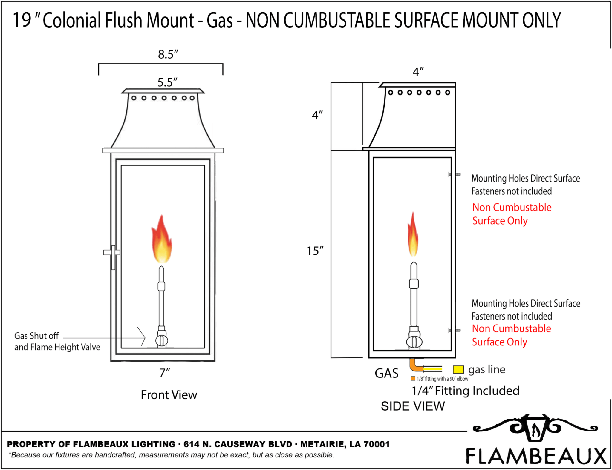 Colonial Flush Mount Gas Quickship